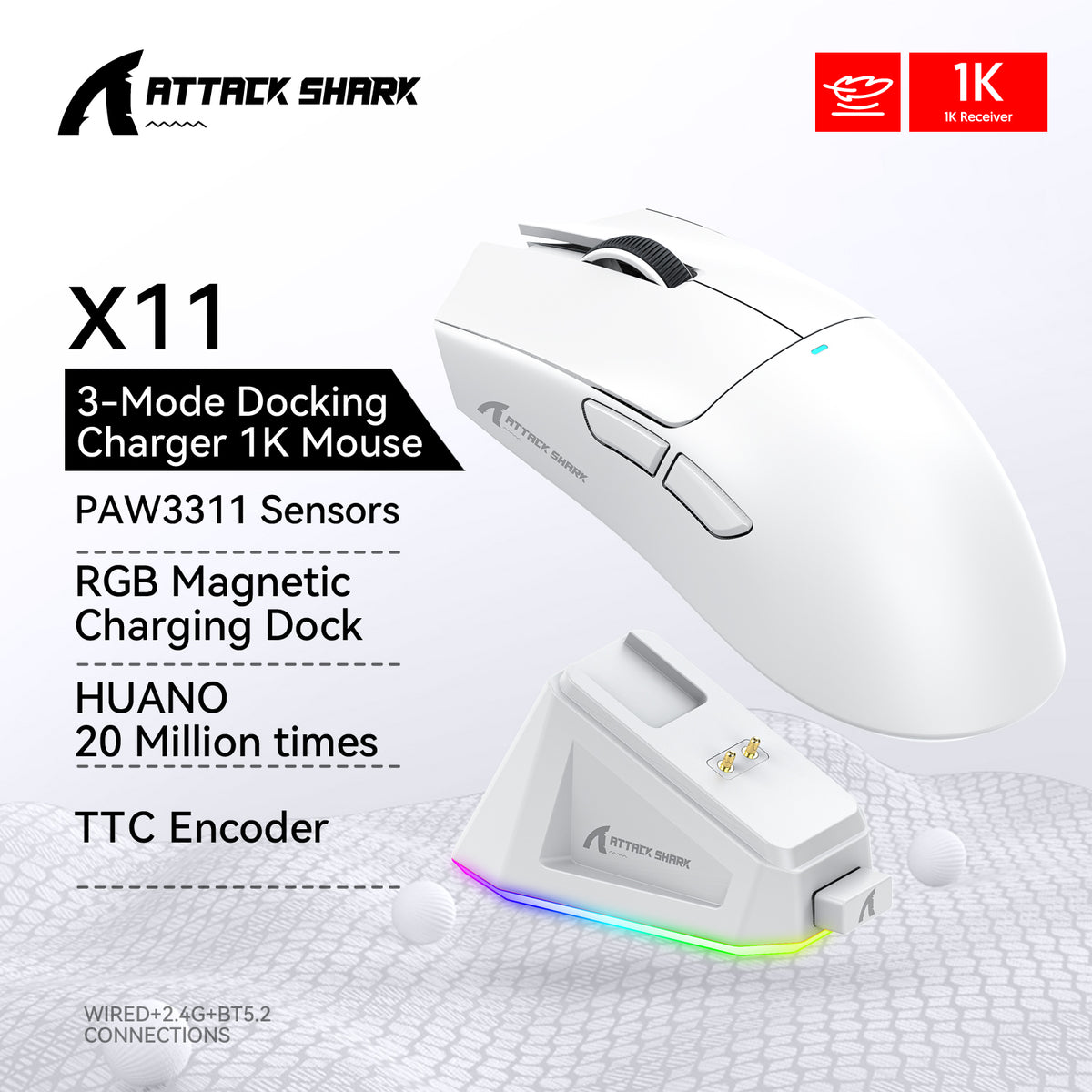 Attack Shark X11 Wireless Gaming Mouse with Charging Dock
