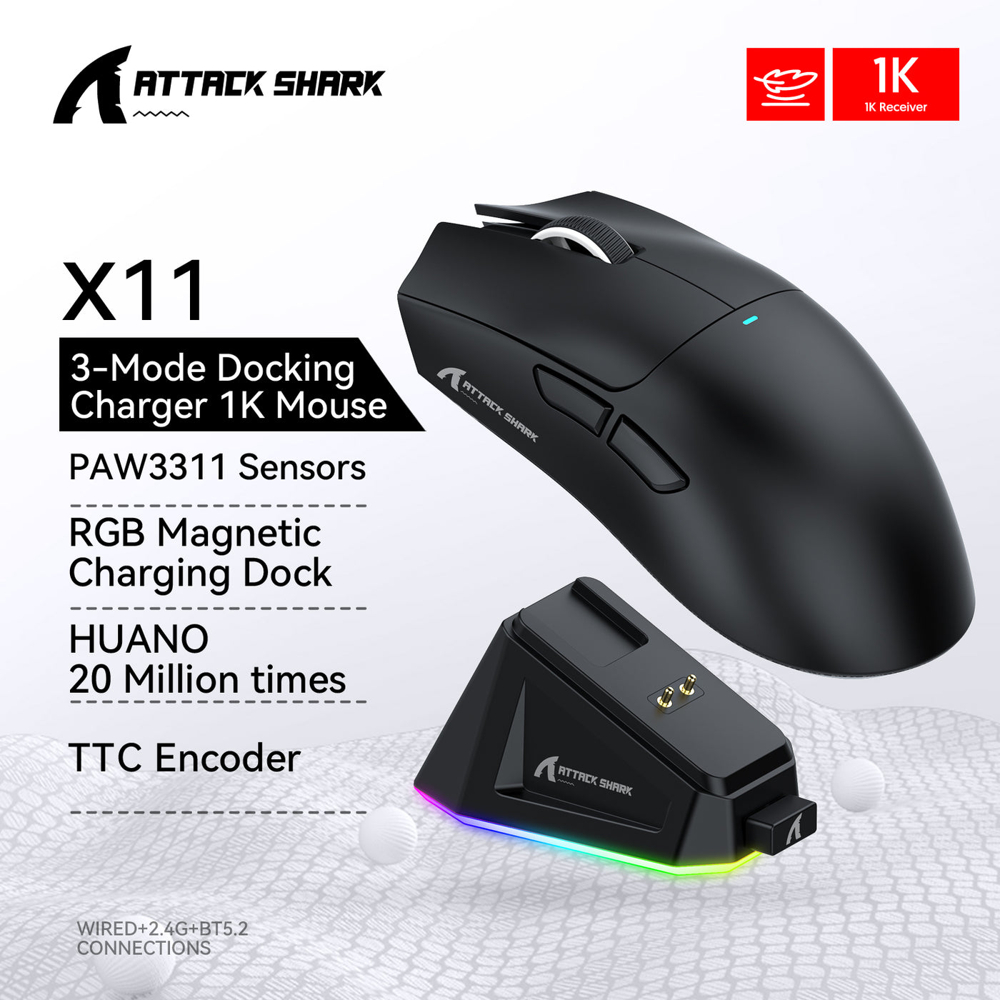 Attack Shark X11 Wireless Gaming Mouse with Charging Dock